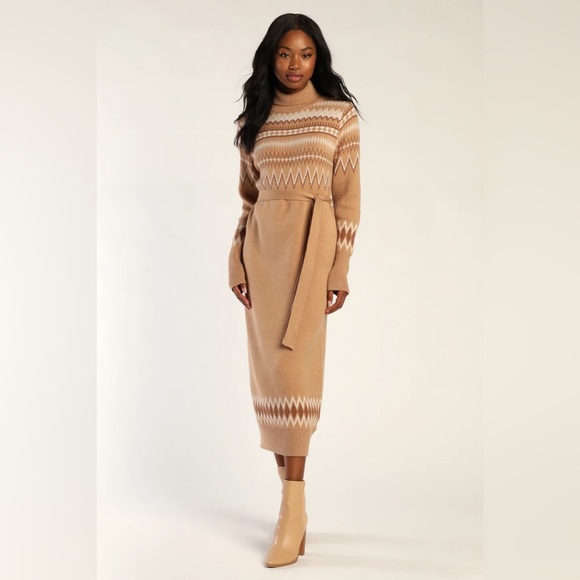 Lulus | Dresses | Lulus Chilly Forecast Tan Multi Knit Turtleneck ...